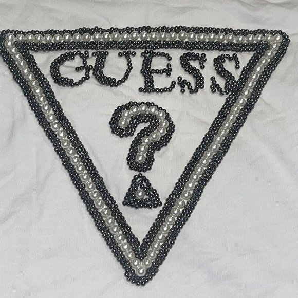 Guess | Tops | New Guess Embellished Logo Pearls Beaded White Tee T ...